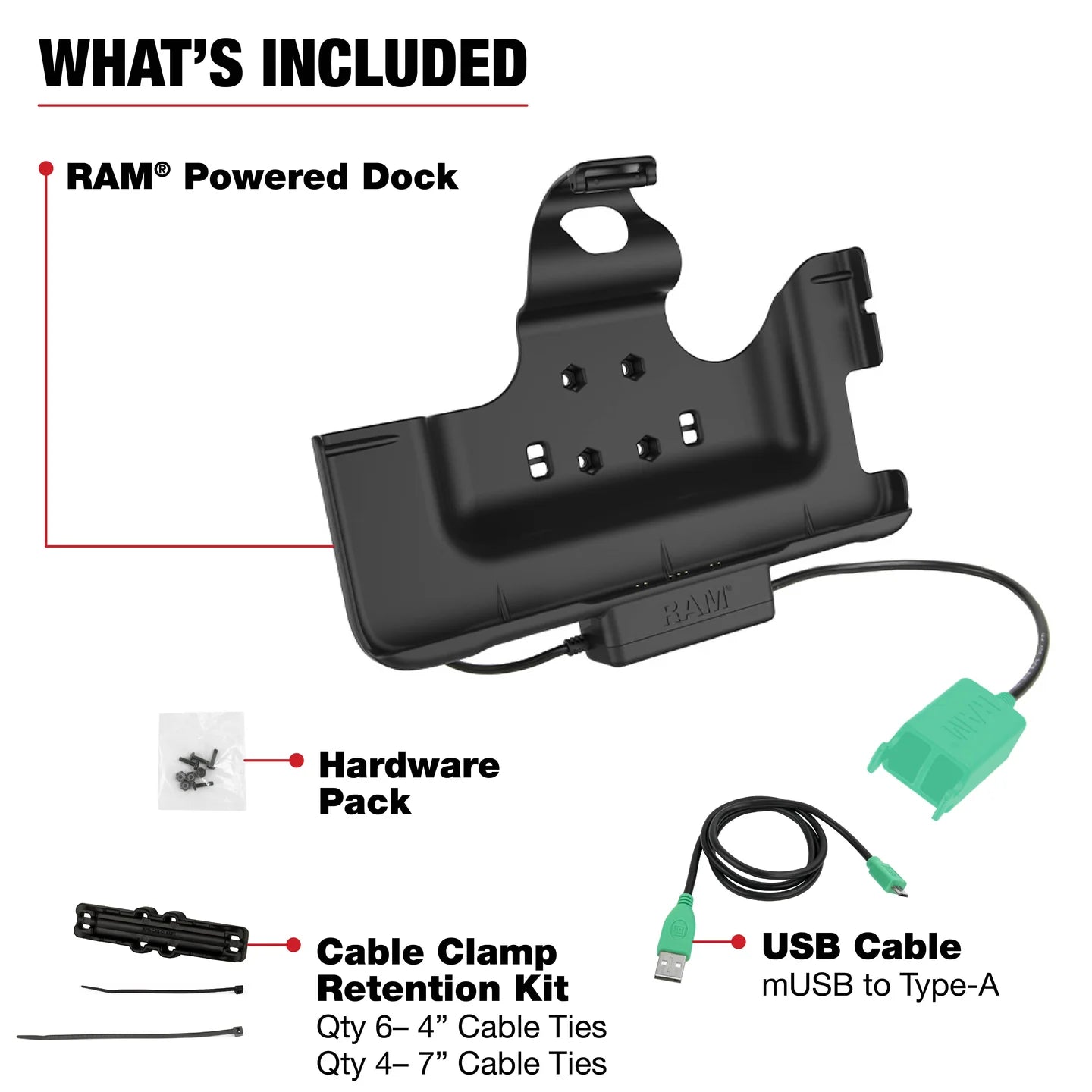 RAM MOUNTS | RAM Power & Dual USB Data Dock for Tab Active5 Pro & 4 Pr